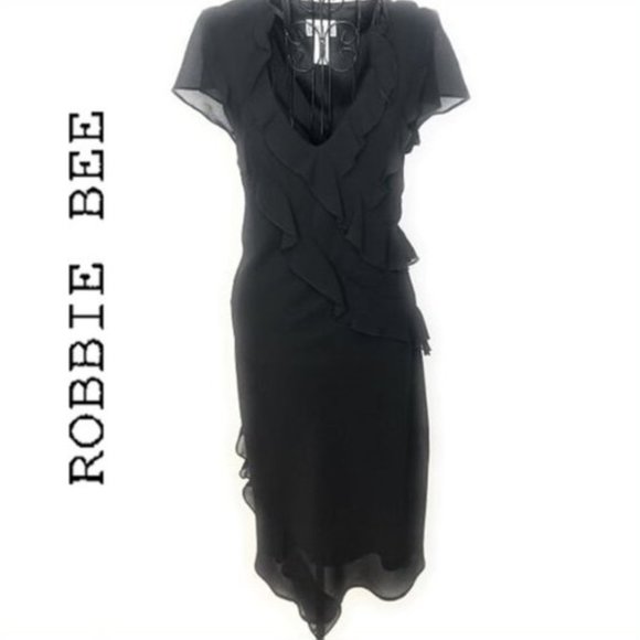 Robbie Bee | Dresses | Robbie Bee Black V Neck Ruffled Chiffon Dress ...